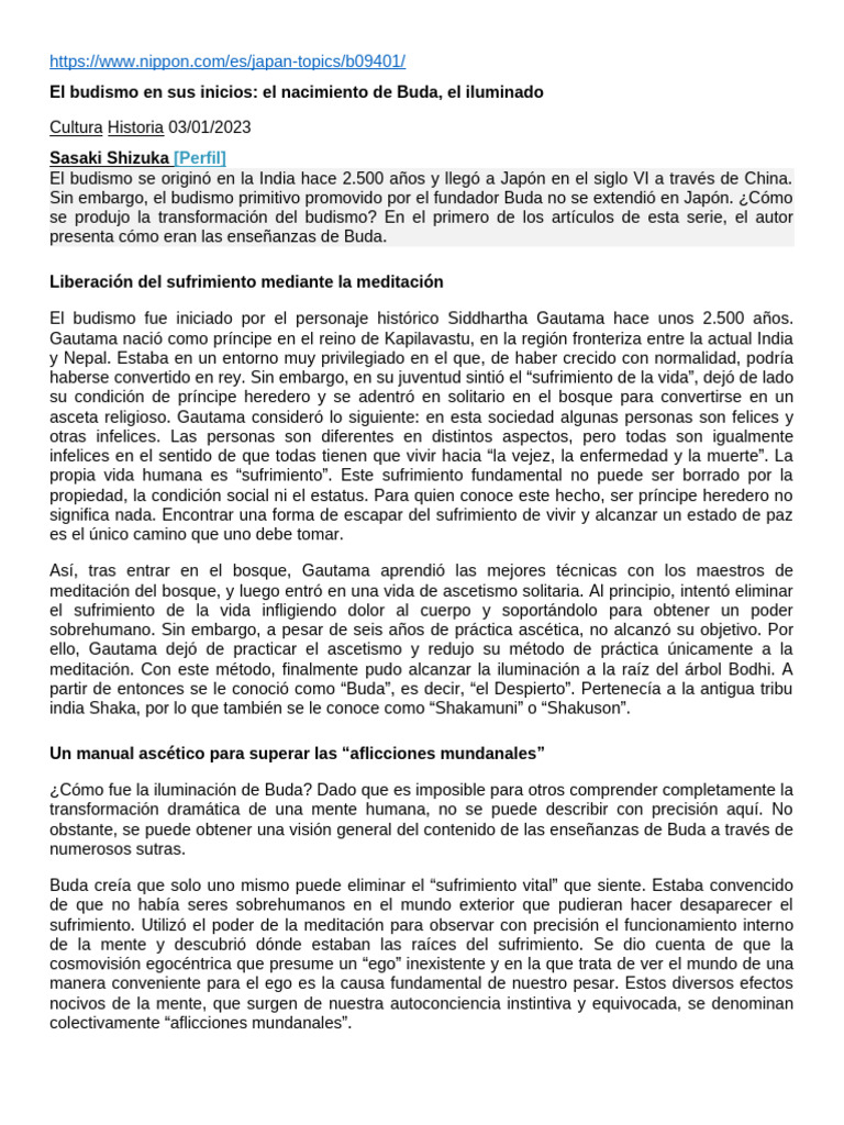 Orígenes del Budismo y Enseñanzas de Buda | PDF | Ascetismo | Sufrimiento