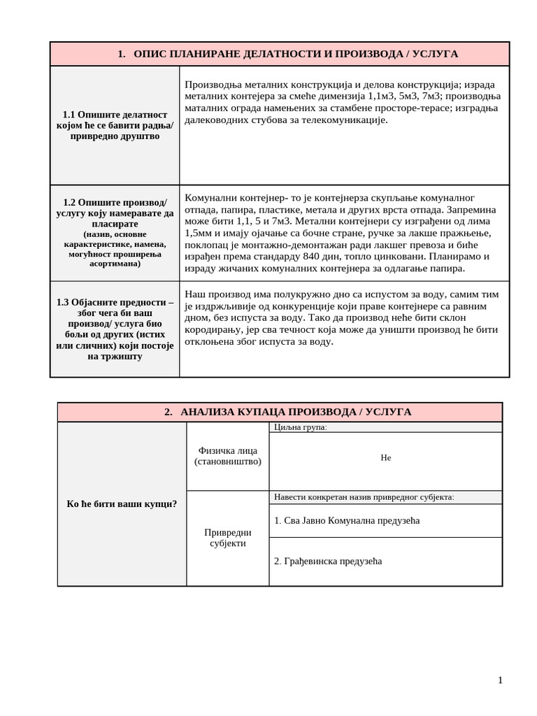 Zahtev Sa Biznis Planom | PDF