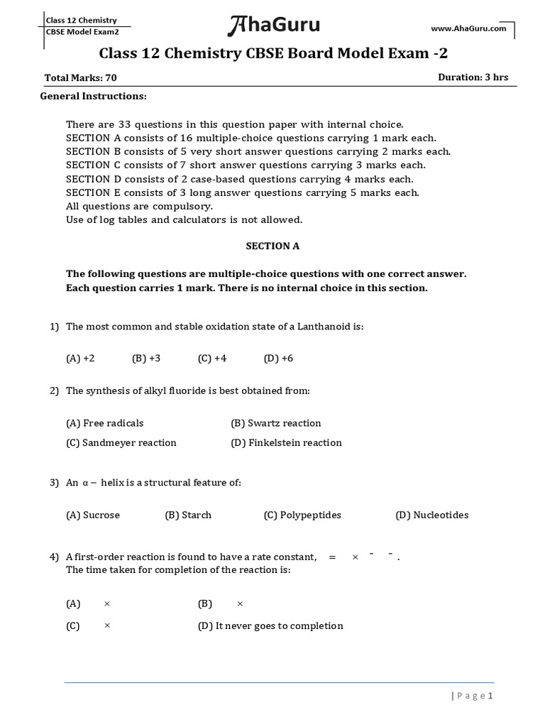 FSVNC std12ChemistryCBSE-Model-2 QP 12jan2025 | PDF | Physical ...