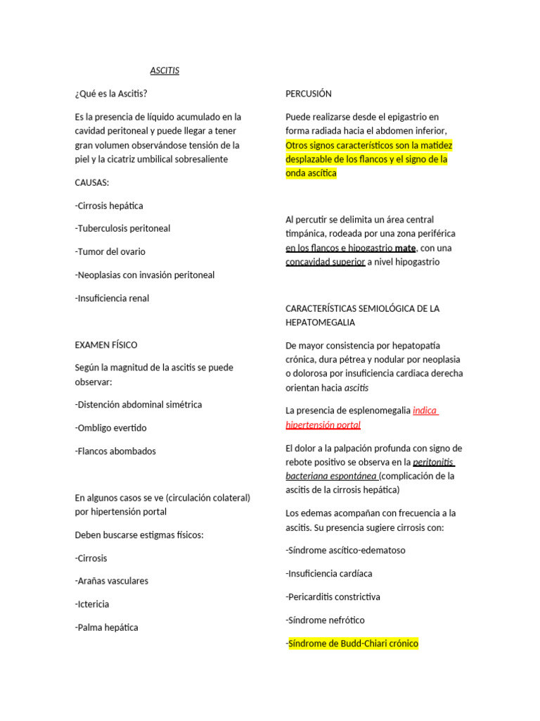 Ascitis y Hepatomegalia: Diagnóstico y Signos | PDF | Gastroenterología ...
