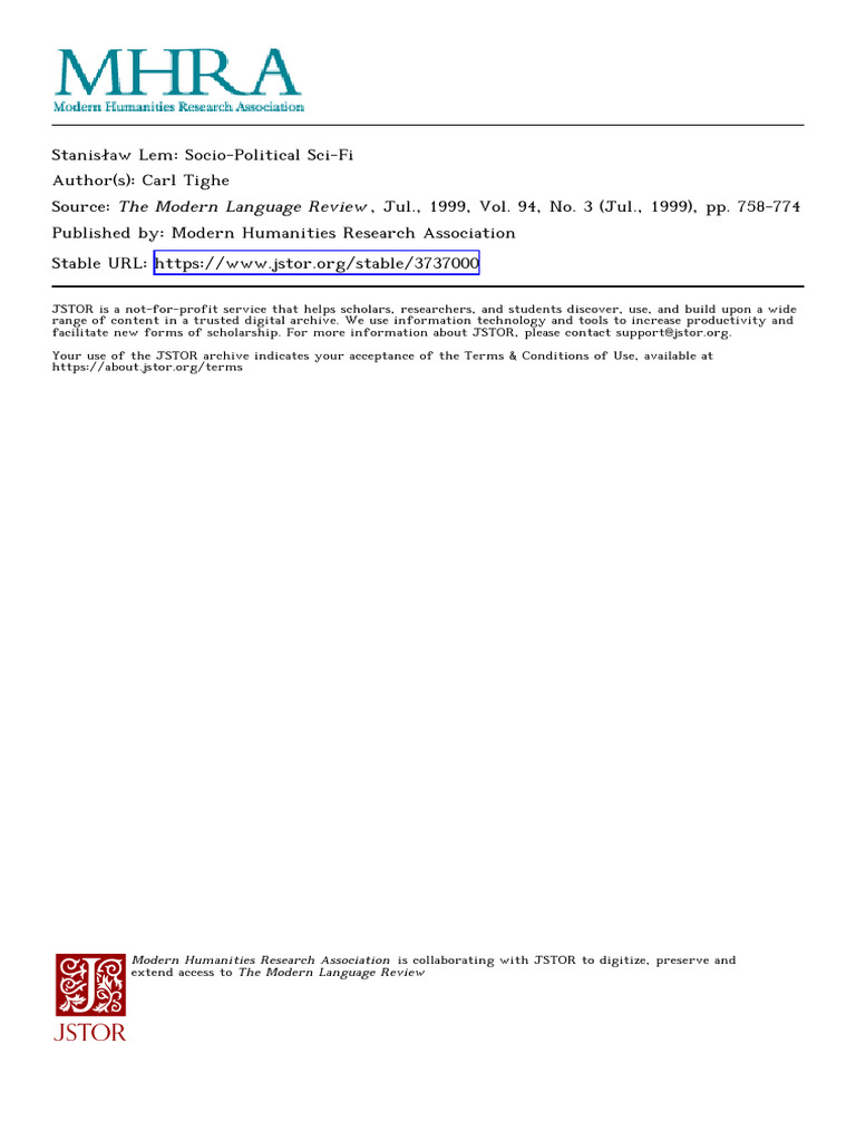 Stanisław Lem Socio-Political Sci-Fi | PDF | Science Fiction | Science