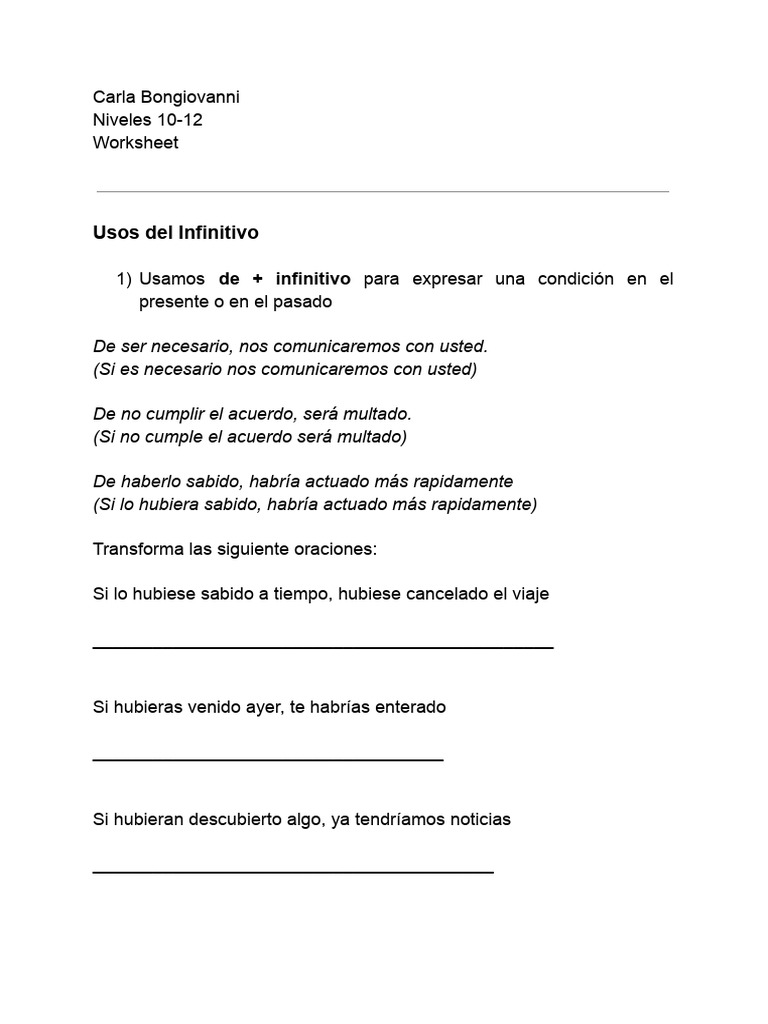 Usos Del Infinitivo - Avanzado | PDF