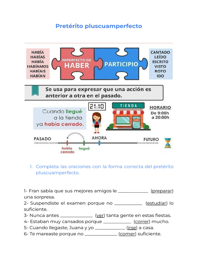 Pretérito Pluscuamperfecto | PDF