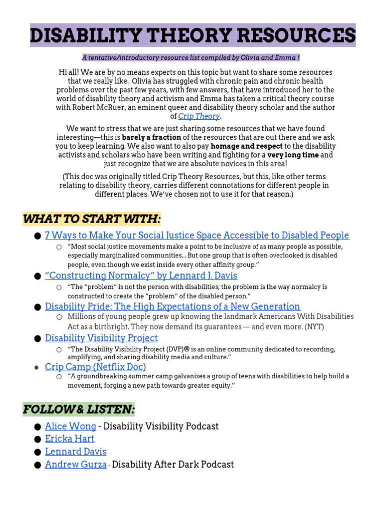 An Intro To Disability Theory Resources | PDF | Disability