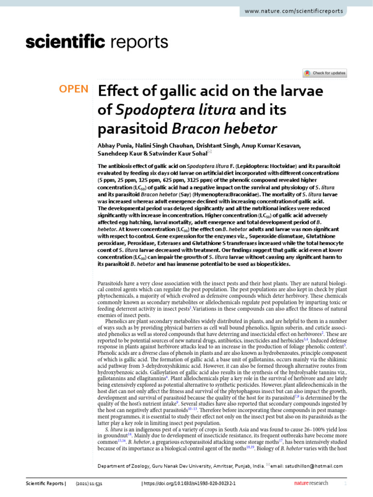Effect of Gallic Acid On The Larvae of Spodoptera Litura and Its ...