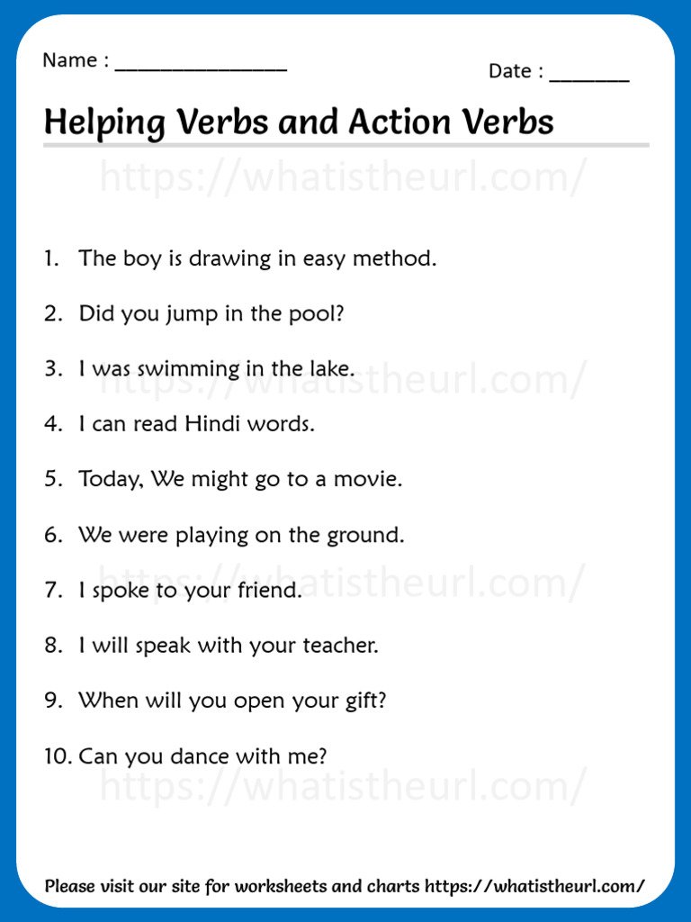Helping and Action Verbs Worksheet | PDF