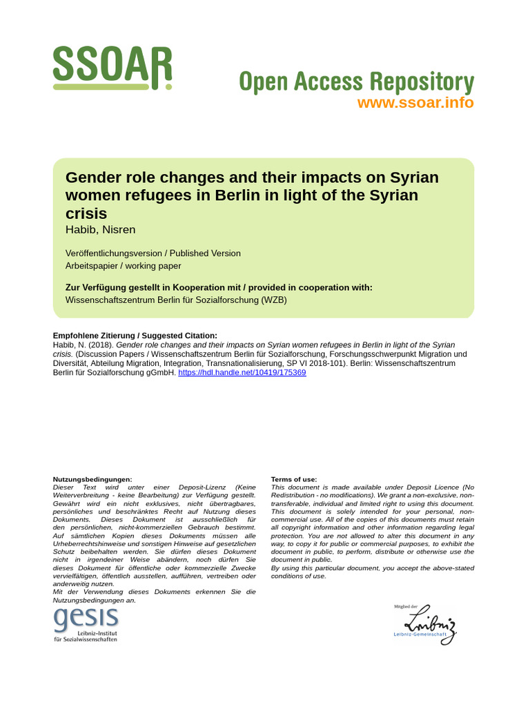 Gender Role Changes of Syrian Refugees | PDF | Syria | Woman