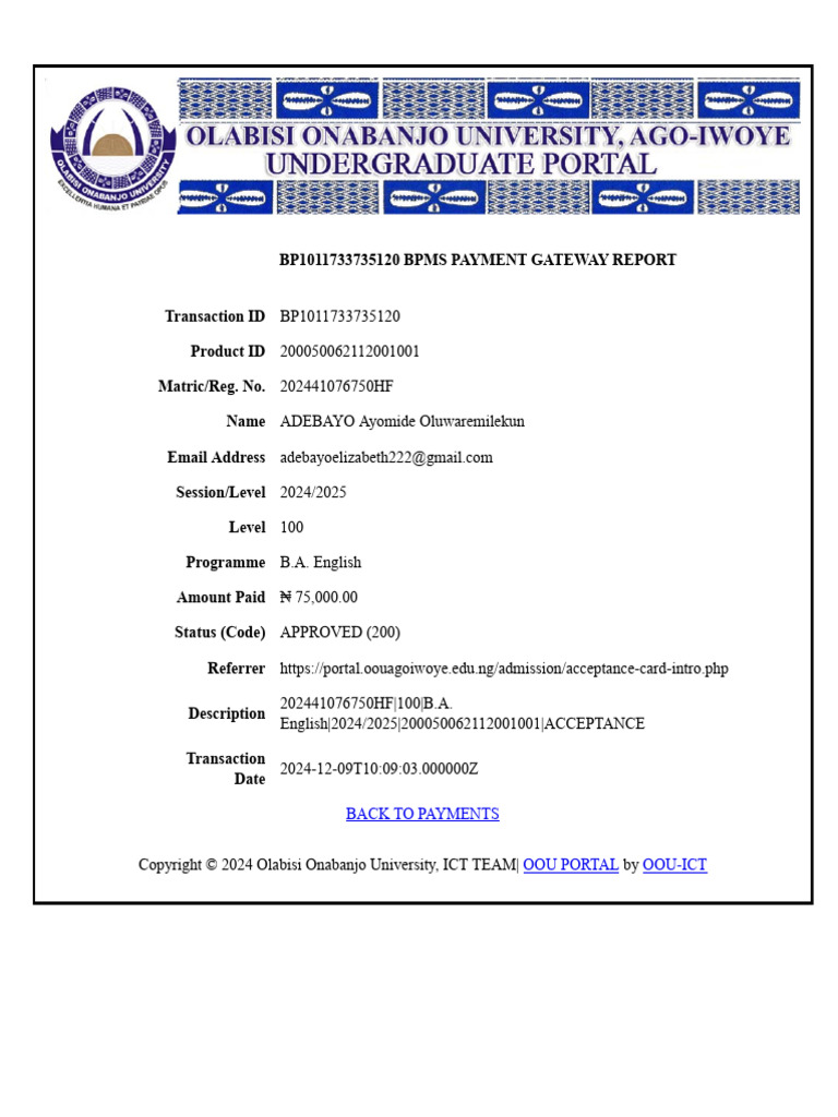 BPMS Payment Gateway Transaction Report | PDF