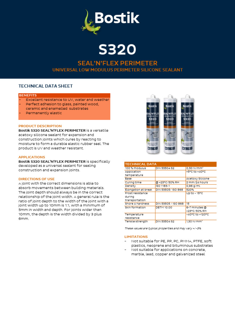 Bostik S320 Sealant Technical Data Sheet | PDF | Silicone | Building ...