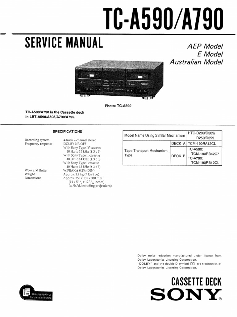Sony Tc-A590 A790 Lbt-A590 A595 A790 A795 SM | PDF