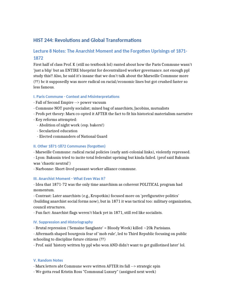 HIST 244 Lecture 8 Notes | PDF