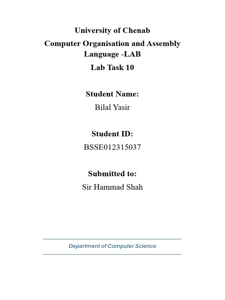 Bilal Yasir COAL Lab Task 10 | PDF