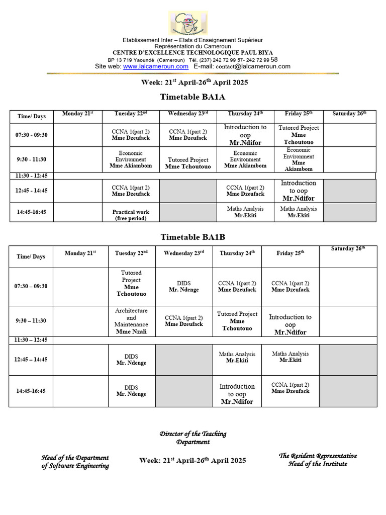 22nd Timetable April 21st To April 25th 2025 | PDF | Information ...