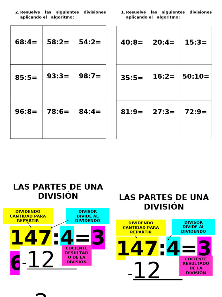 Ejercicios y Partes de Una Division | PDF