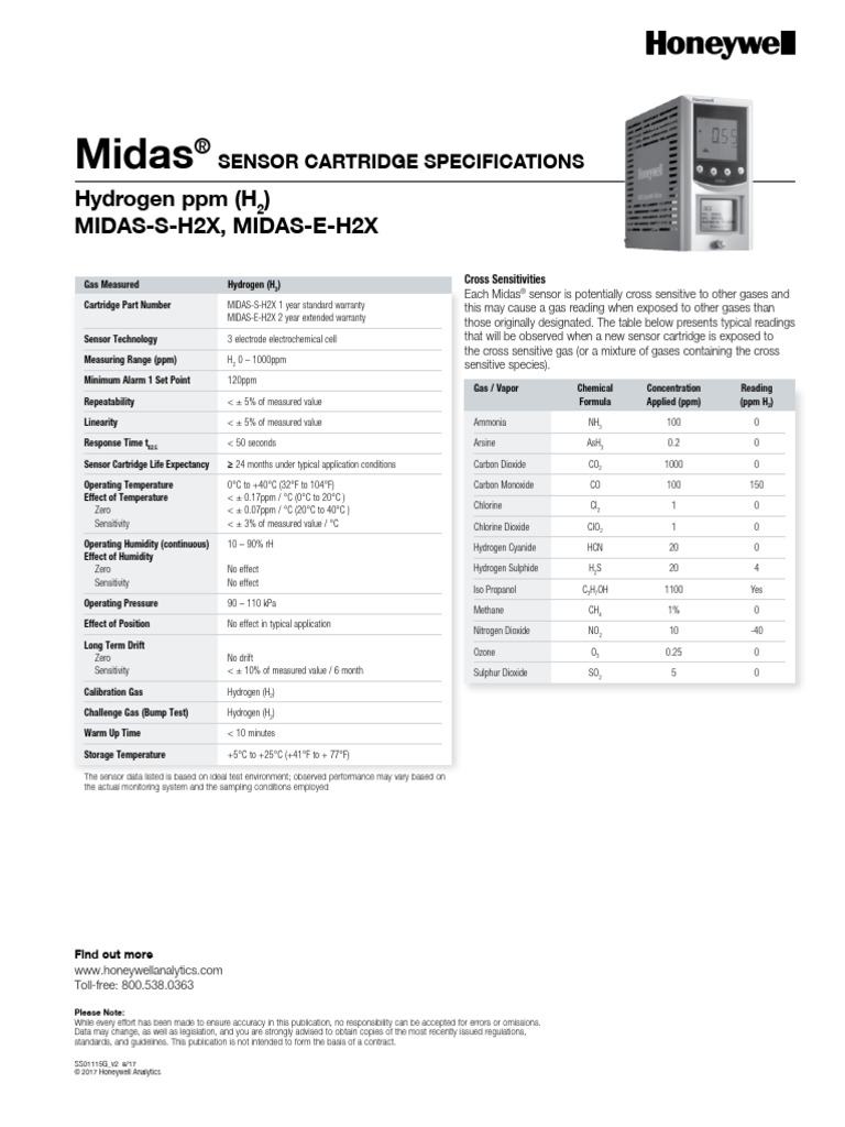 ss01115g Midas-S h2x e h2x Spec-Sheet | PDF | Gases | Electrochemistry