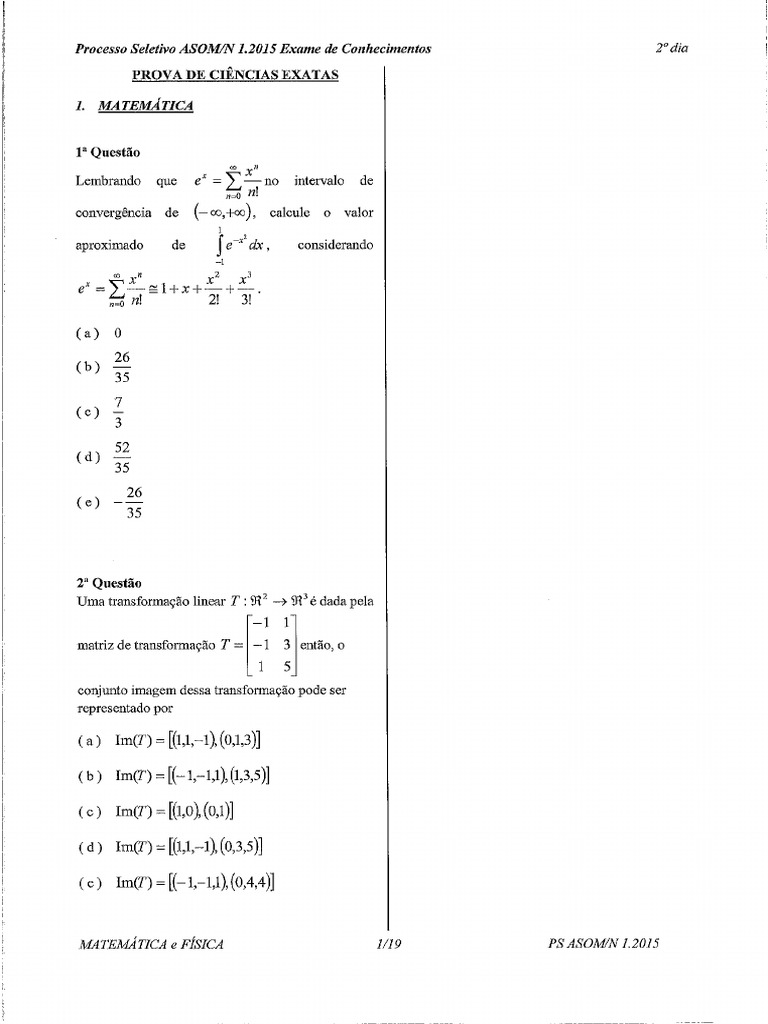 Prova Ciencias Exatas ASON 2015 | PDF