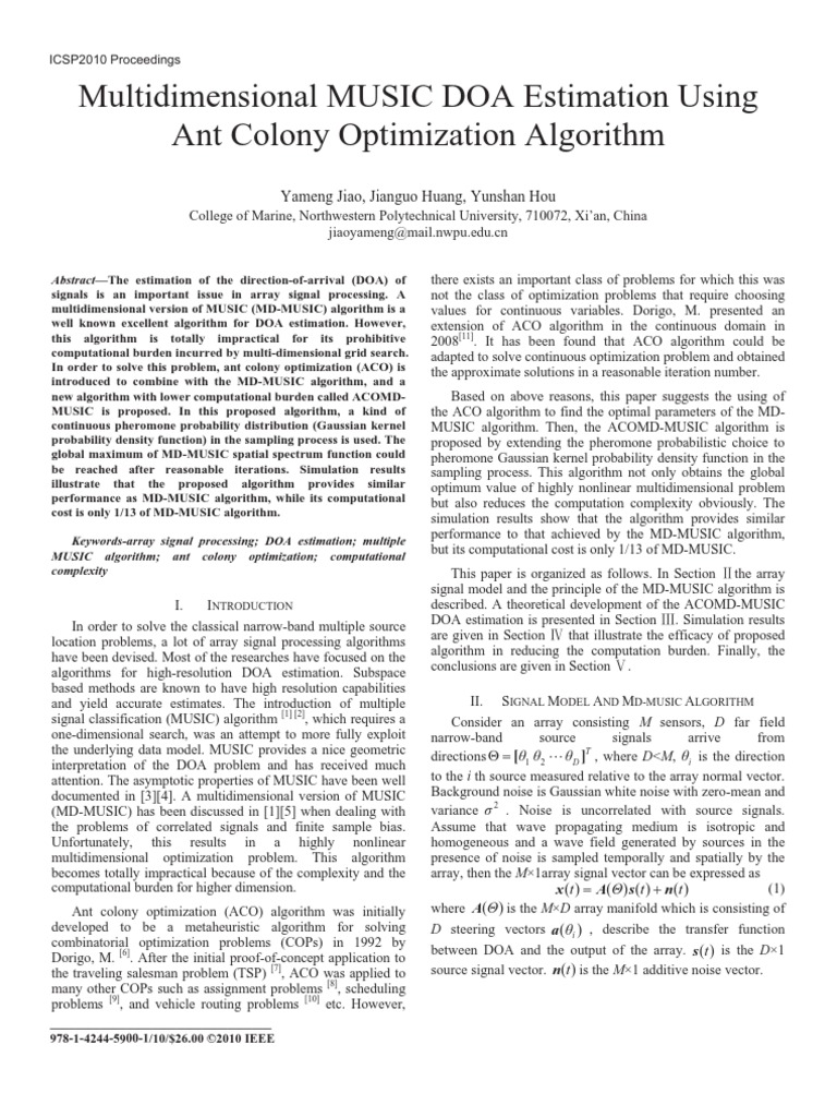 Multidimensional MUSIC DOA Estimation Using Ant Colony Optimization Algorithm | Download Free ...