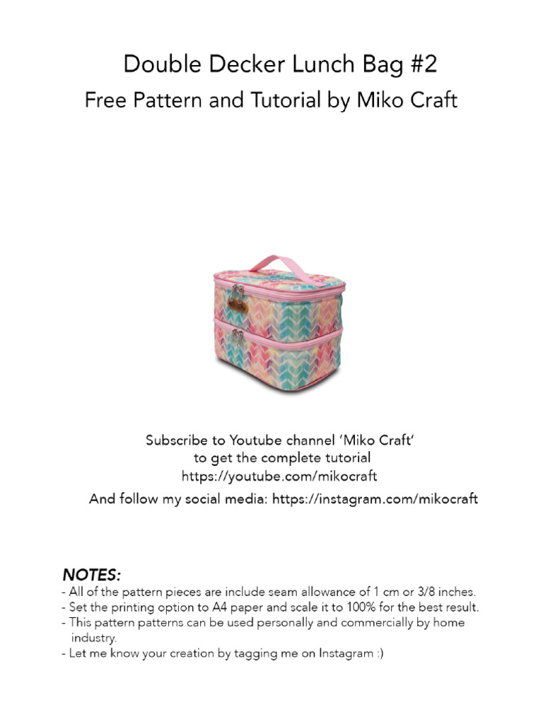 Double Decker Lunch Bag #2 - Free Pattern and Tutorial by Miko Craft | PDF