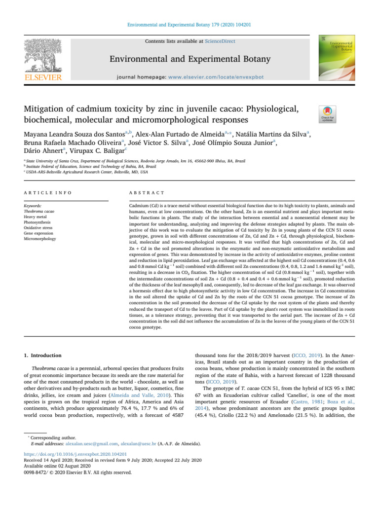 Mitigation of Cadmium Toxicity by Zinc in Juvenile Cacao | PDF ...