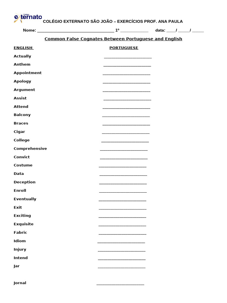 Common False Cognates: English-Portuguese | PDF