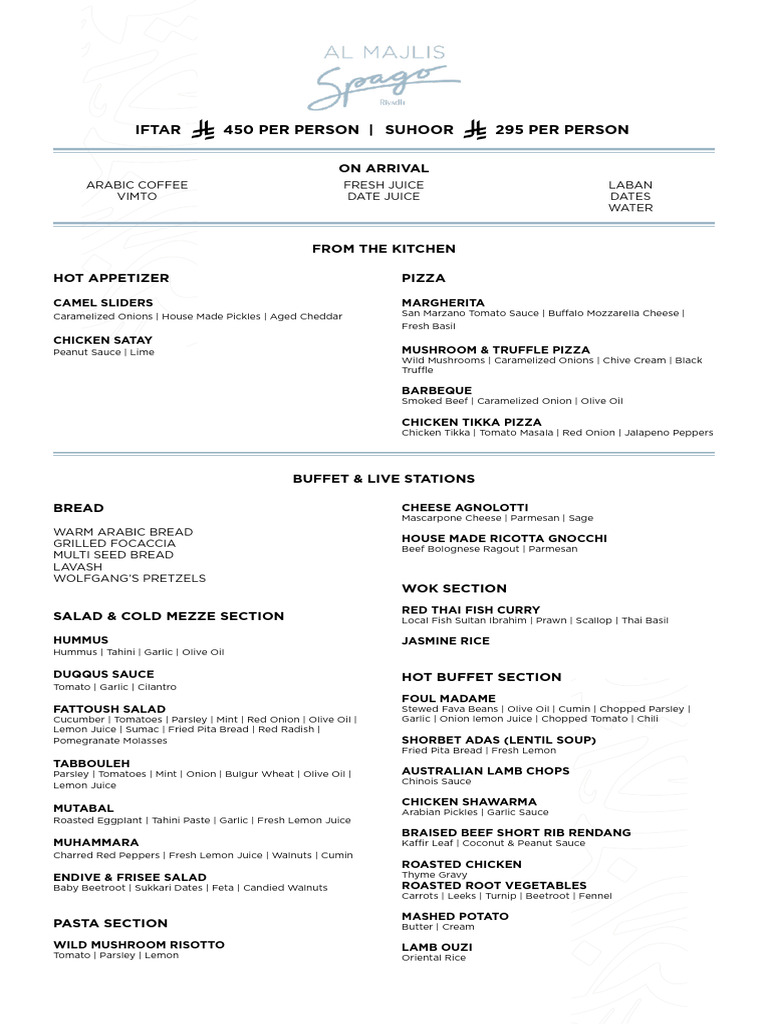 Spago Majlis Ramadan Menu | PDF | Sauce | Foods