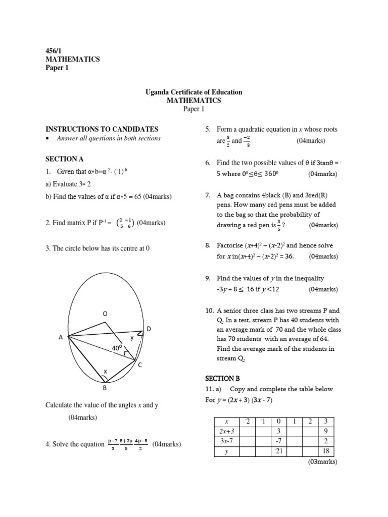 s4 Mathematics Paper 1 Uce | PDF | Applied Mathematics | Mathematical ...