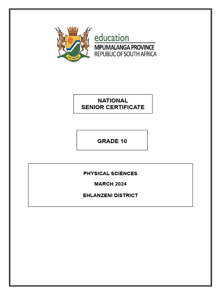 Physical Sciences Grade 10 March 2024 | PDF | Electromagnetic Radiation ...
