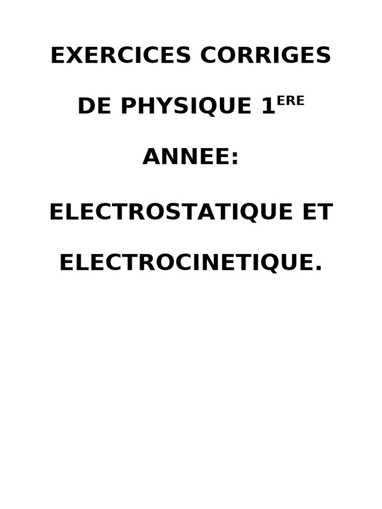 Exercices sur l'électrostatique | PDF | Champ électrique | Électrostatique