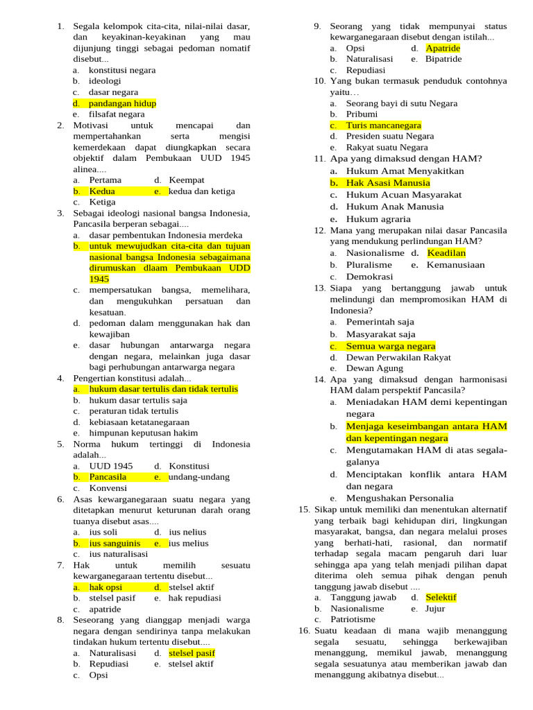 Soal PSAJ PPKN Kelas 12 (2024-2025) Setor Final | PDF