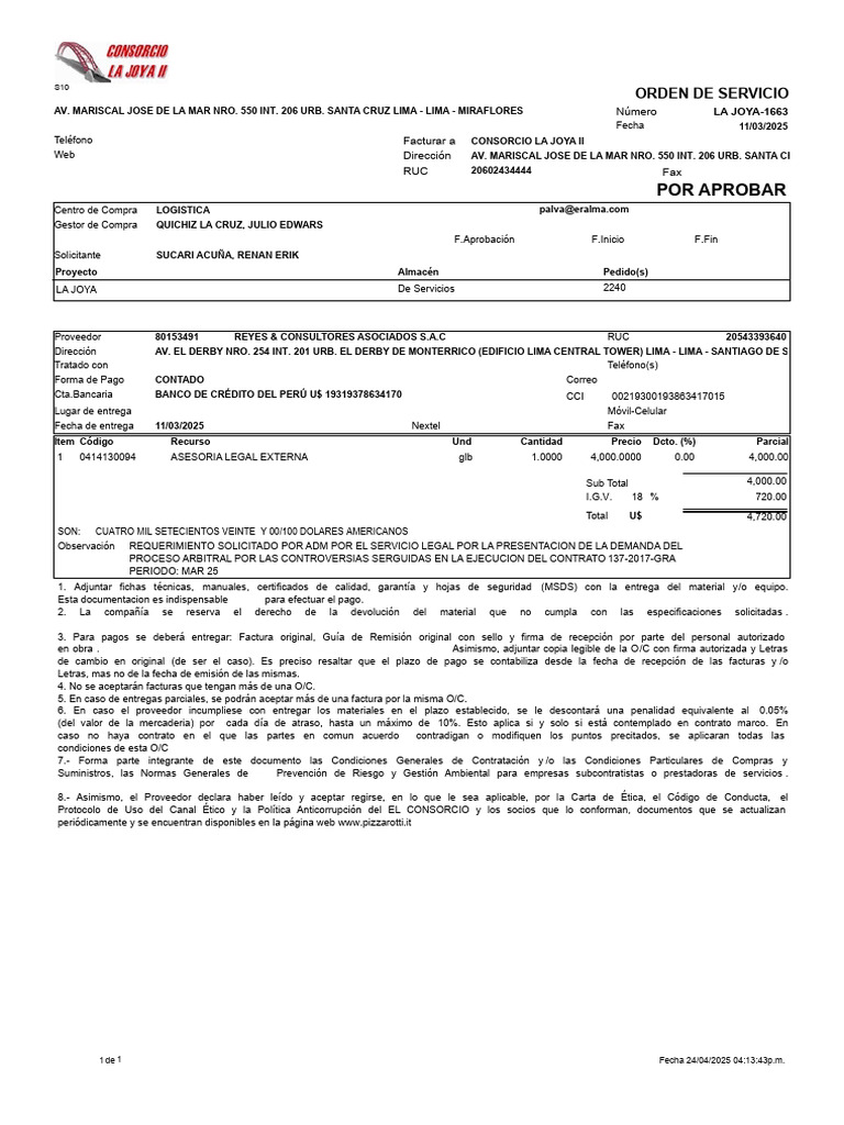 Os - 1663 - Reyes & Consultores | PDF