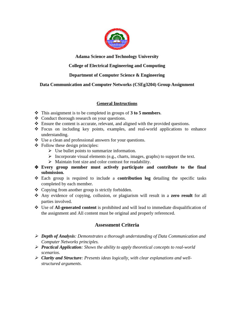 Data Communication and Computer Networks Group Assignment | PDF ...