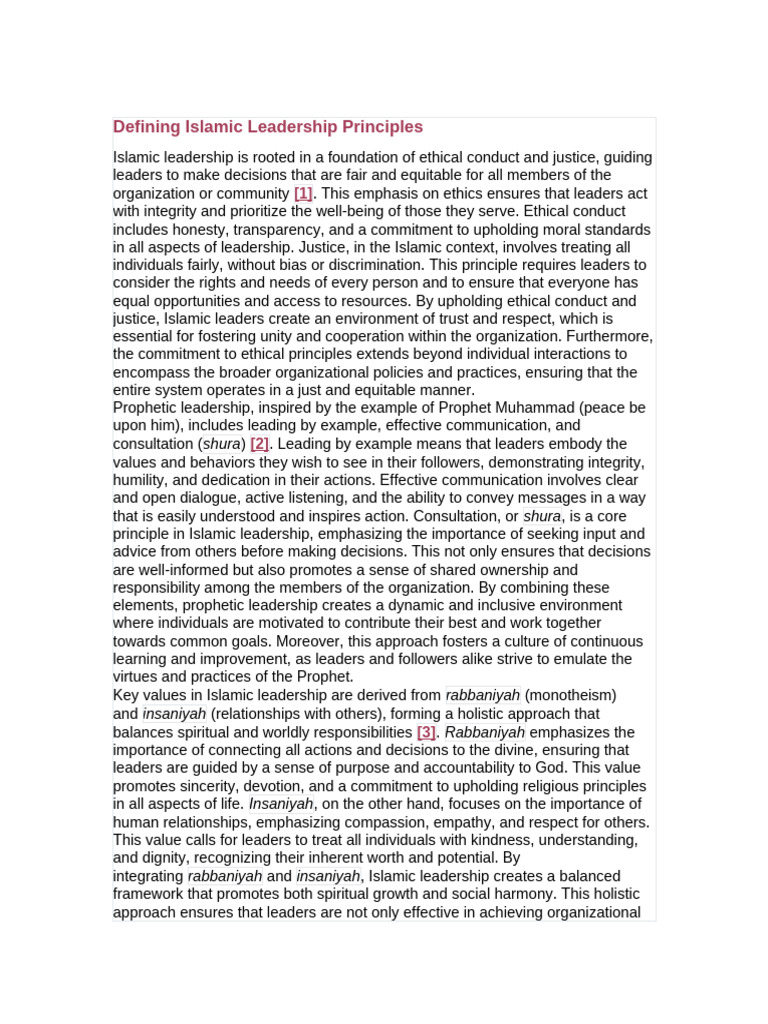 Defining Islamic Leadership Principles | PDF | Leadership ...