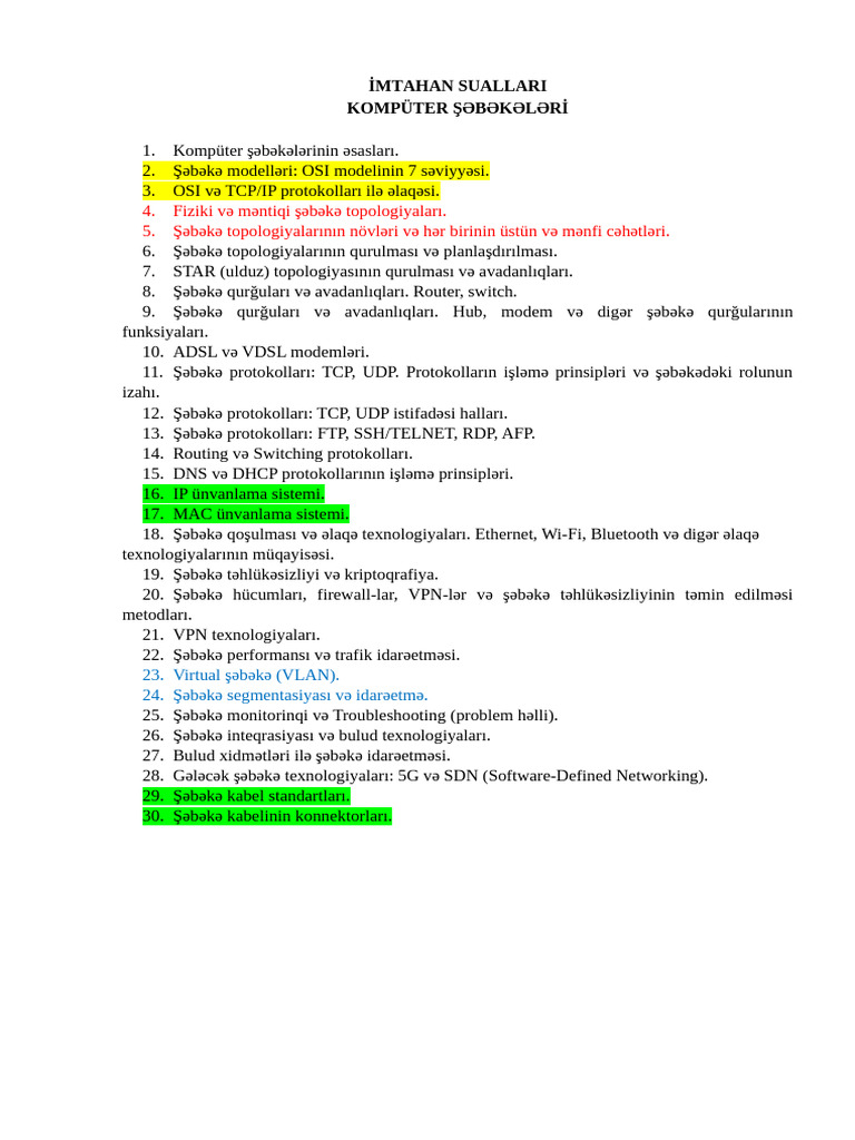 Imtahan Suallari | PDF