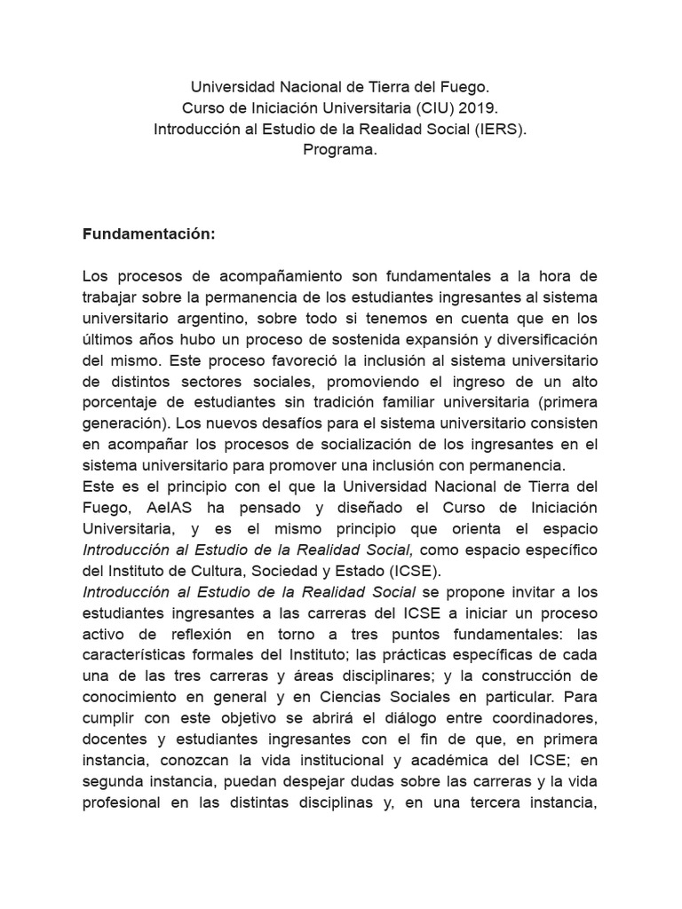 Programa - Introducción al Estudio de la Realidad Social - CIU ICSE Feb_marzo 2019 | PDF ...