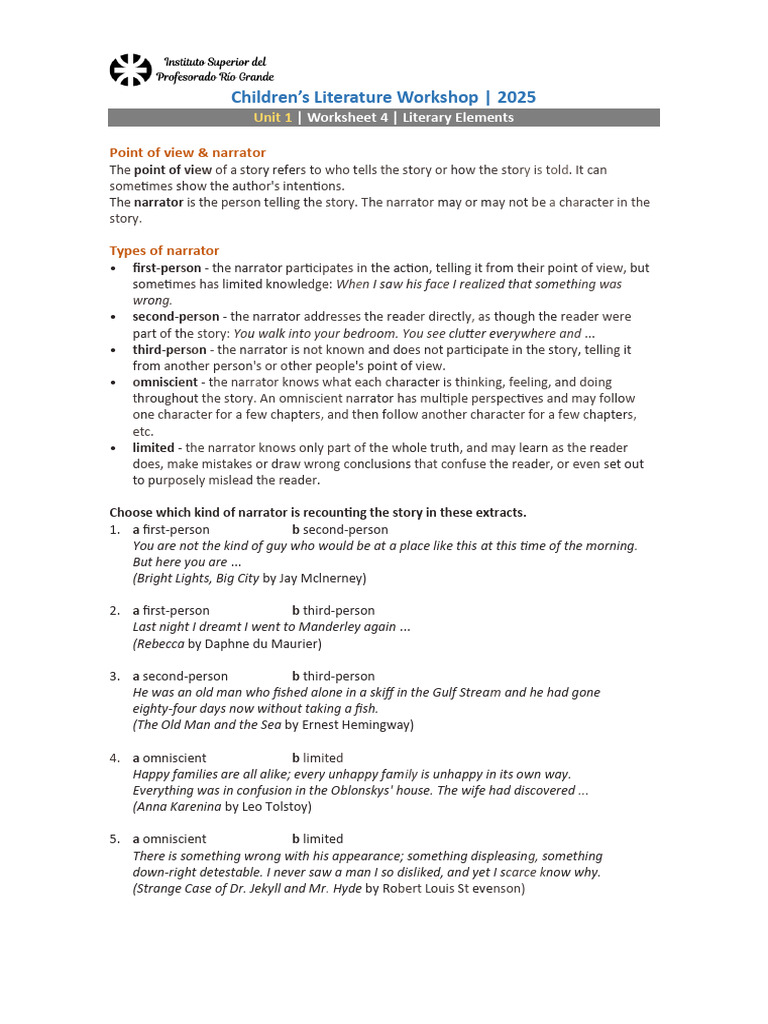 5 - Worksheet 4 POV - Narrators | PDF | Narration