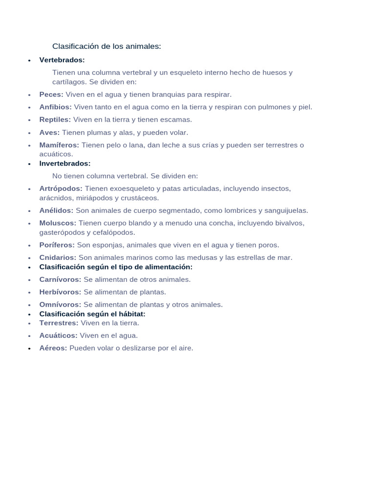 Clasificación de Animales Vertebrados e Invertebrados | PDF