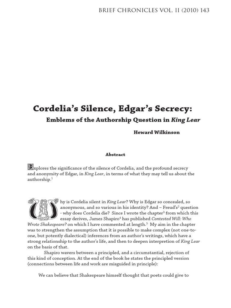 Cordelia's Silence, Edgar's Secrecy | PDF | King Lear