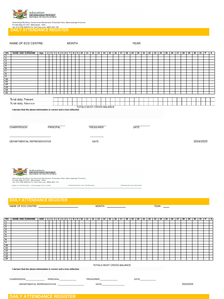 Attendence Register | PDF