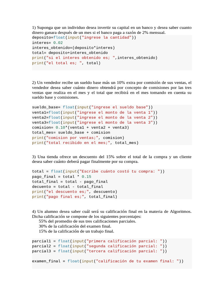 10 ejercicios de programacion (1) | PDF | Interés | Temperatura