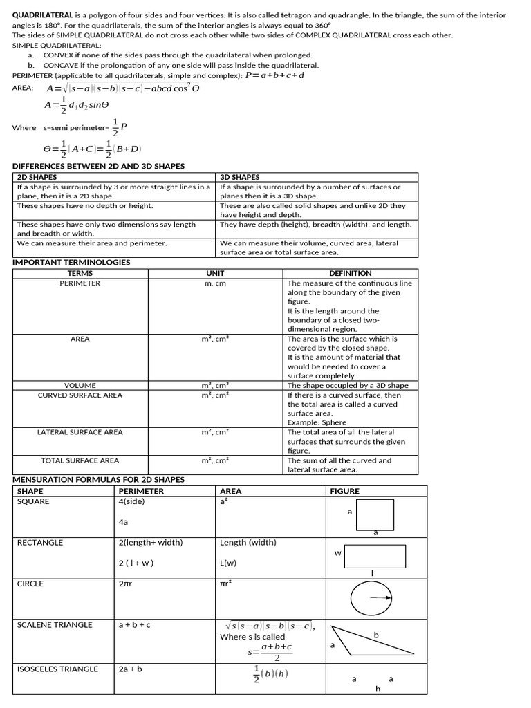 2D Shapes Solid Mensuration | PDF | Area | Shape
