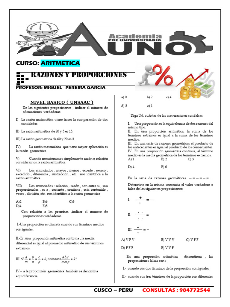 Academia Auno Razones y Proporciones 2024 I | PDF | Proporción ...