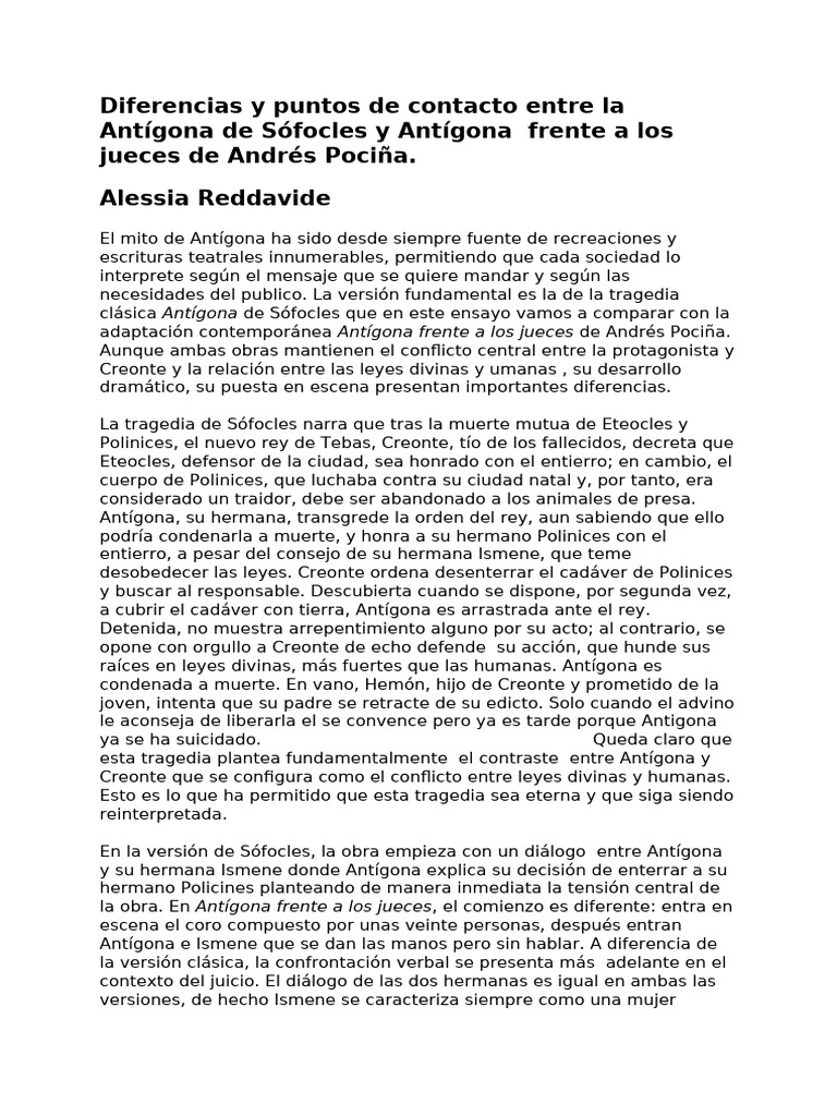 Comparativa de Antígona: Sófocles vs. Pociña | PDF