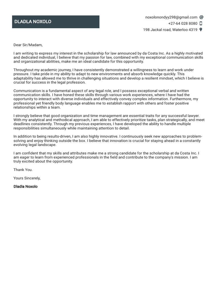 Scholarship Application by Noxolo Dladla | PDF