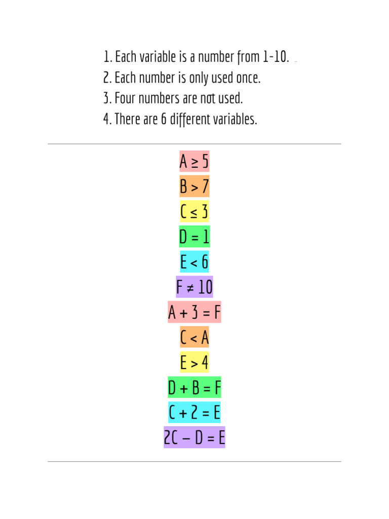 Variables and Constraints in Math Puzzle | PDF