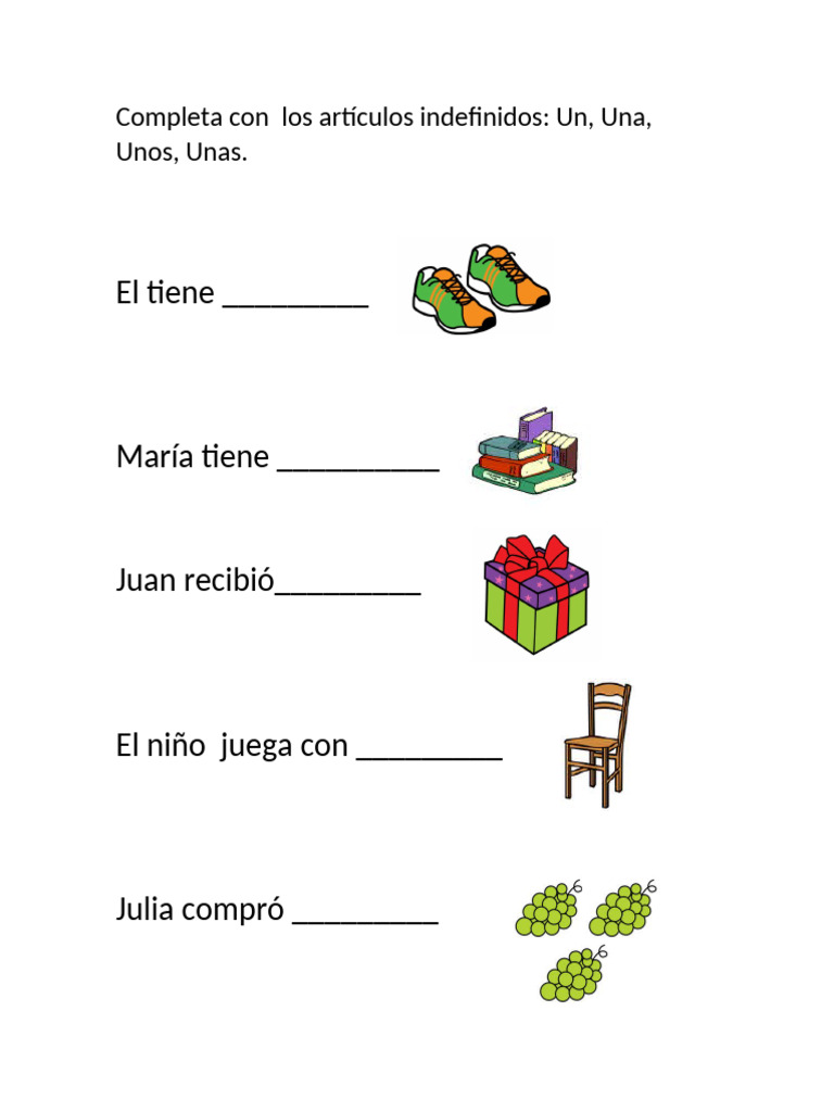 Ejercicios de Artículos Indefinidos | PDF