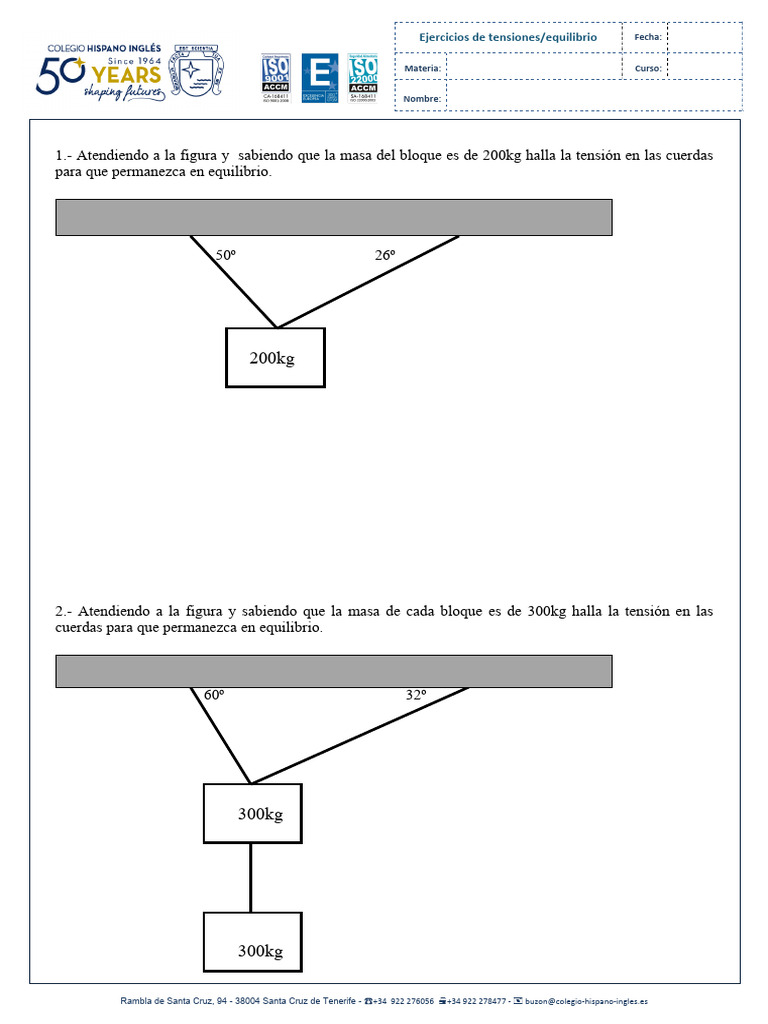 Ejercicios Tensiones Equilibrio | PDF