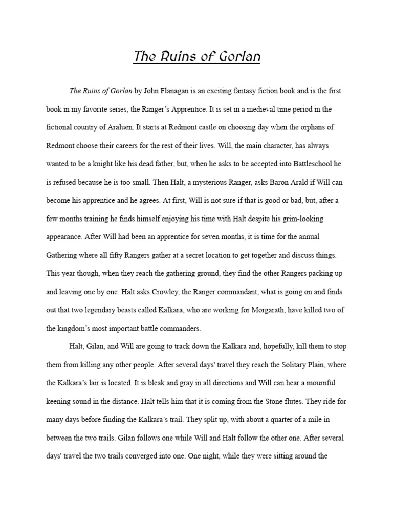 The Ruins of Gorlan Book Report | PDF