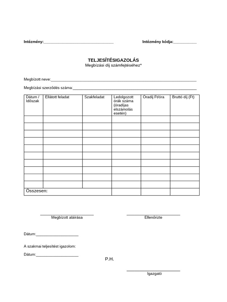 Teljesítés Igazolás Minta | PDF
