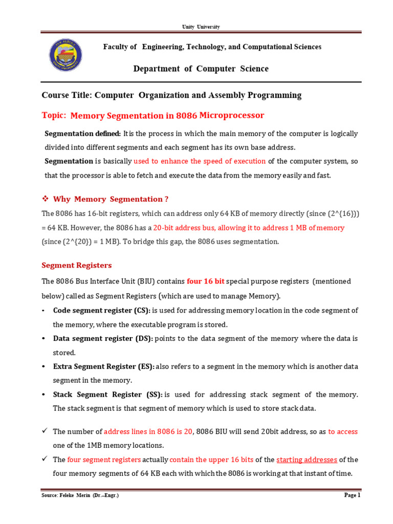 Feleke 8086 Memory Segmentation Year 2025 | PDF | Computer Memory | Computer Architecture