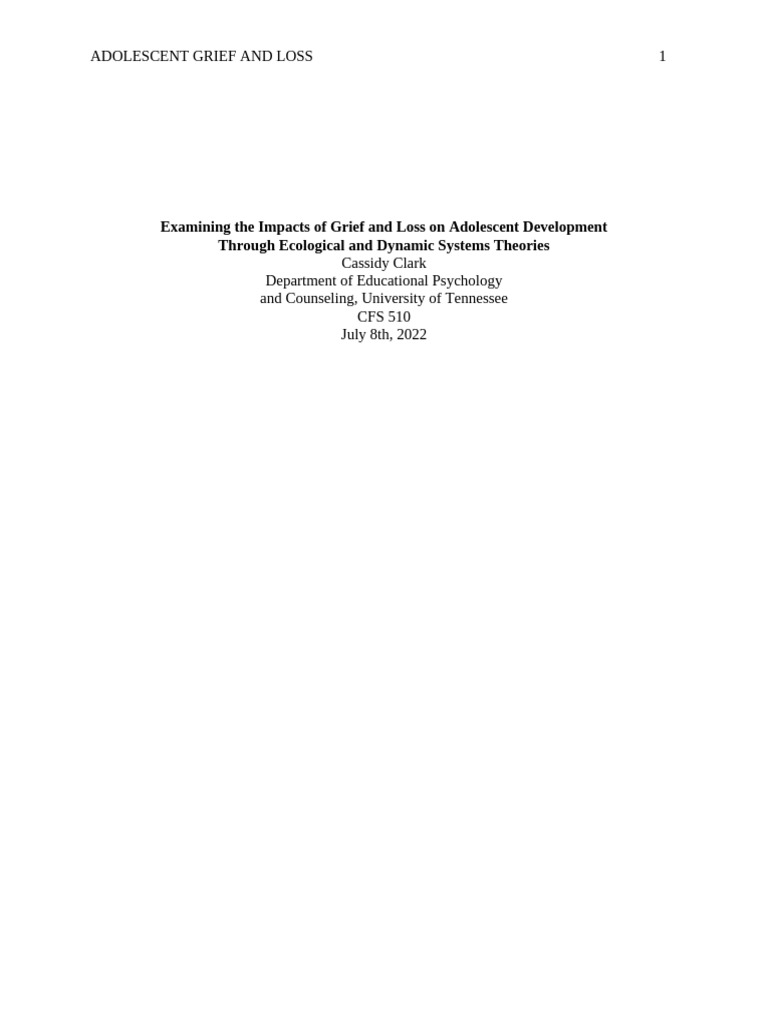 Adolescent Grief and Loss Through System-Based Theories | PDF | Grief ...